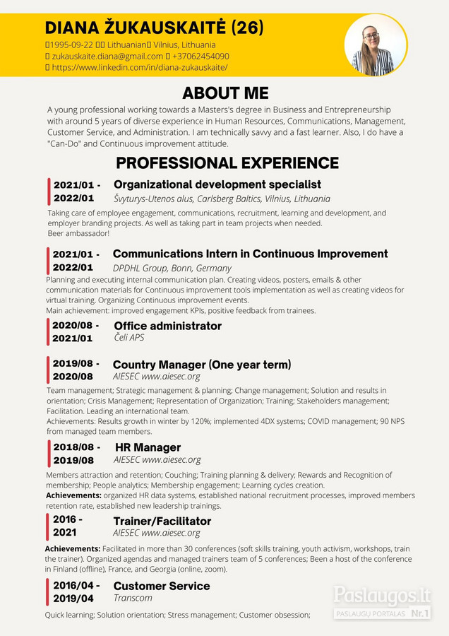 Cv kūrimas (lt,en), paruošimas darbo pokalbiui - Kaunas / Diana ...